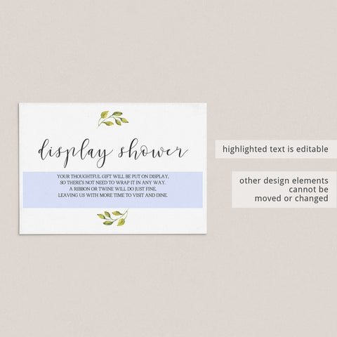 Minimal Display Shower Insert Card Template | Instant download ...