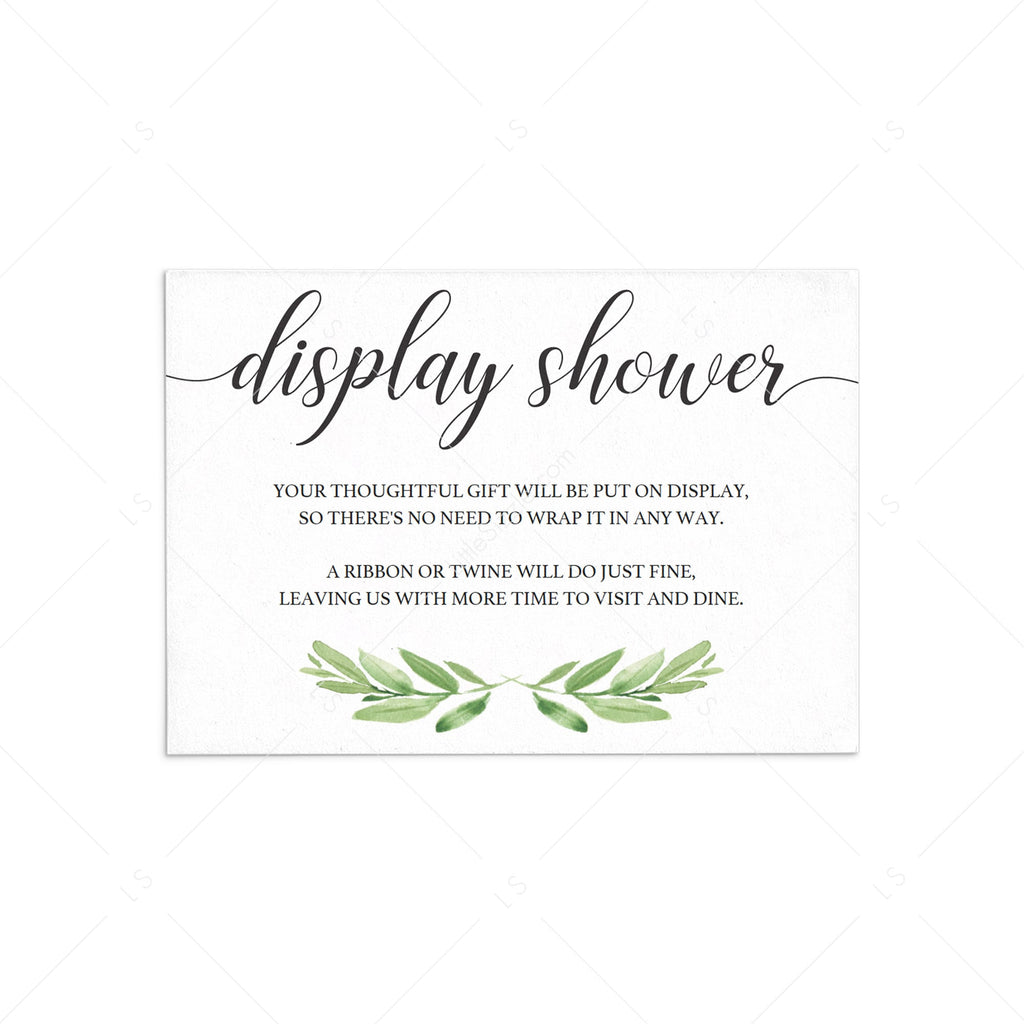 Greenery Display Shower Insert Card Template | Instant download ...