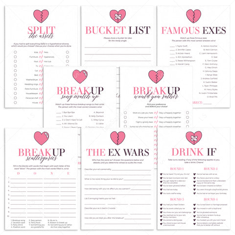 Breakup Party Game Bundle Printable | 9 Newly Single Party Games ...