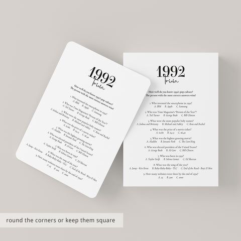 1992 Trivia Questions and Answers Printable | Instant Download ...