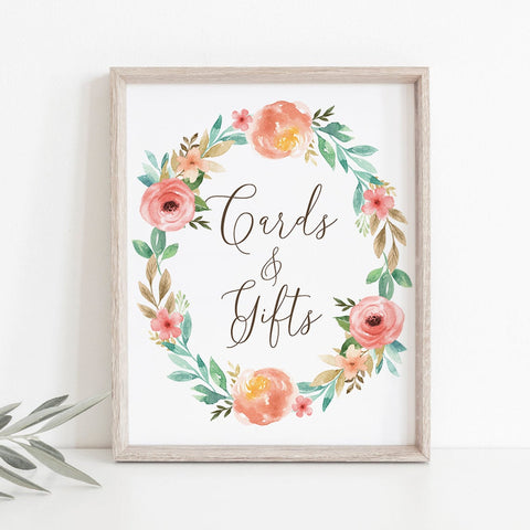 Printable Gift Table sign with Watercolor Flowers | Instant download ...