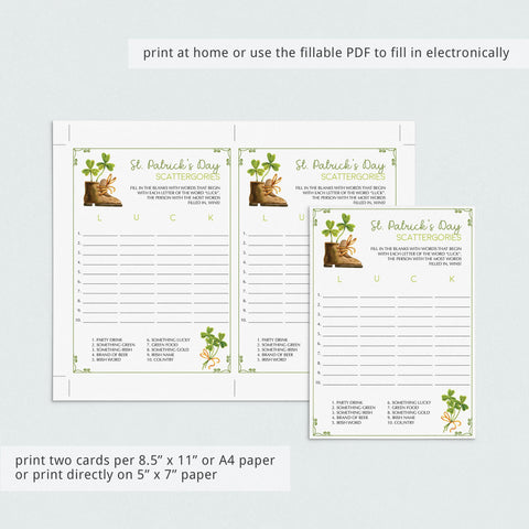 St Patricks Day Scattergories Game Template | Virtual & Printable files ...