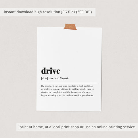 Drive Definition Print | Motivational Wall Art | Instant Download ...