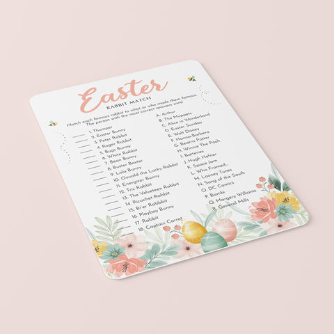 Easter Rabbit Match with Answer Key Printable | Famous Rabbits Game ...