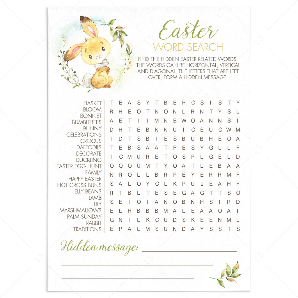 Printable Easter Word Search Game With Hidden Message | Instant ...