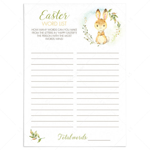 Happy Easter Word List Game | Printable & Virtual | Instant Download ...