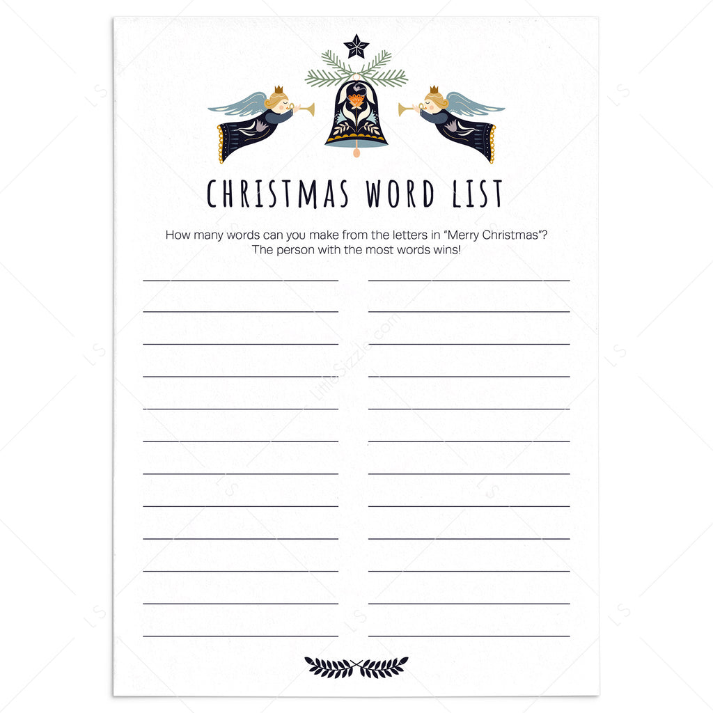 Merry Christmas Word Game for Family Printable | Instant Download ...