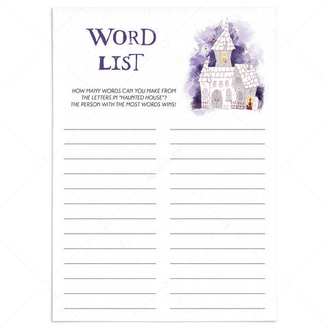 Halloween Haunted House Word Game Printable | Instant Download ...