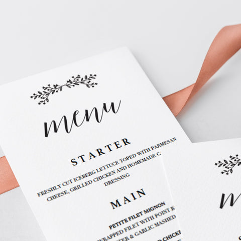 Simple Black and White Menu Card Template | Editable PDF – LittleSizzle