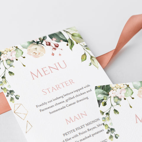 Floral Dinner Party Menu Card editable template instant download ...