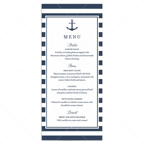 Editable Menu Cards template for Nautical themed party | Instant ...