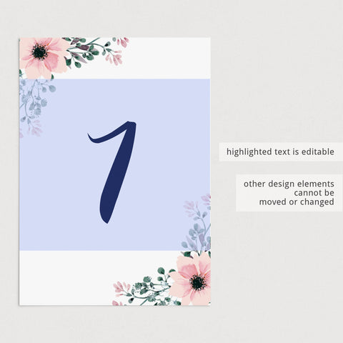 Floral Table Numbers Templates instant download – LittleSizzle