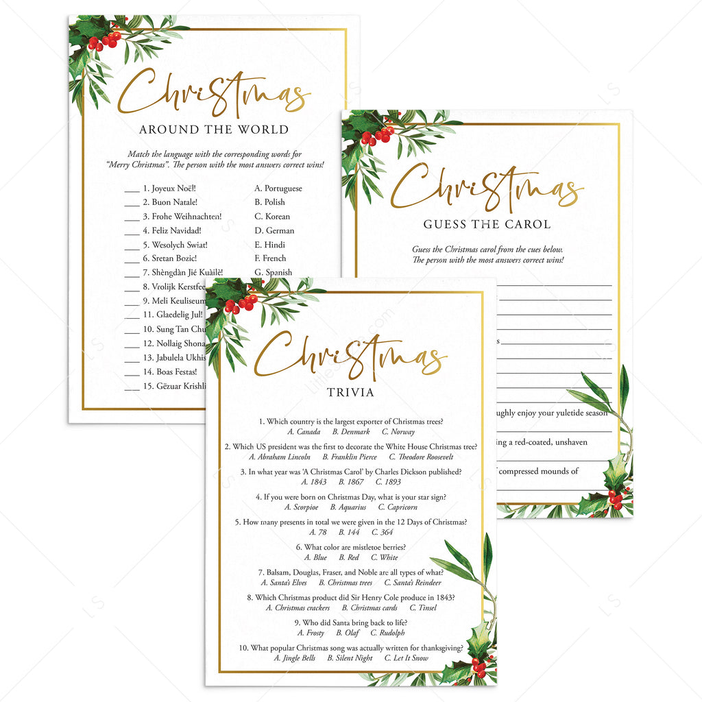 Christmas Dinner Party Trivia Games Printable | Gold & Greenery ...