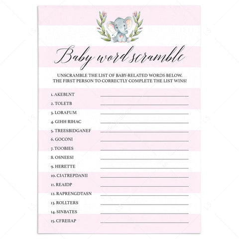 Girl shower Baby Word Scramble game printable | Instant download ...