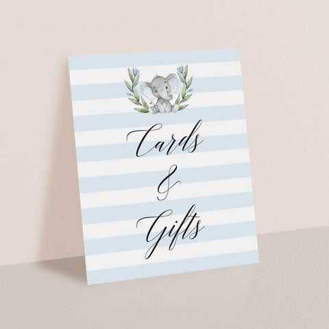 Elephant cards and gifts sign printable | Blue and white party decor ...