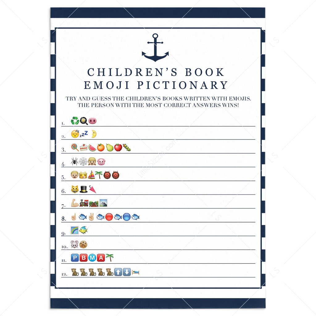 Emoji Pictionary for Boy Baby Shower | Printable & Virtual Fillable ...