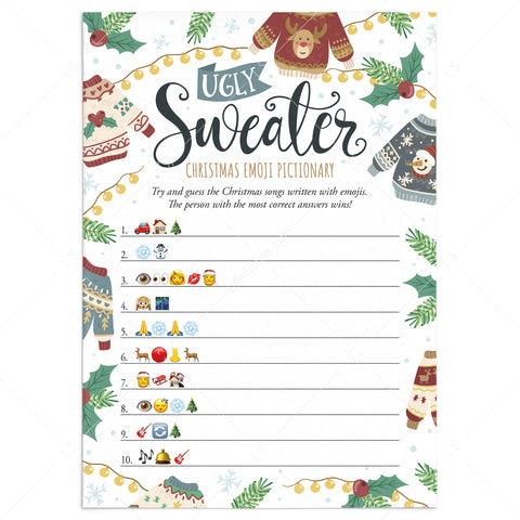 Ugly Christmas Sweater Party Emojis Game with Answers Printable ...