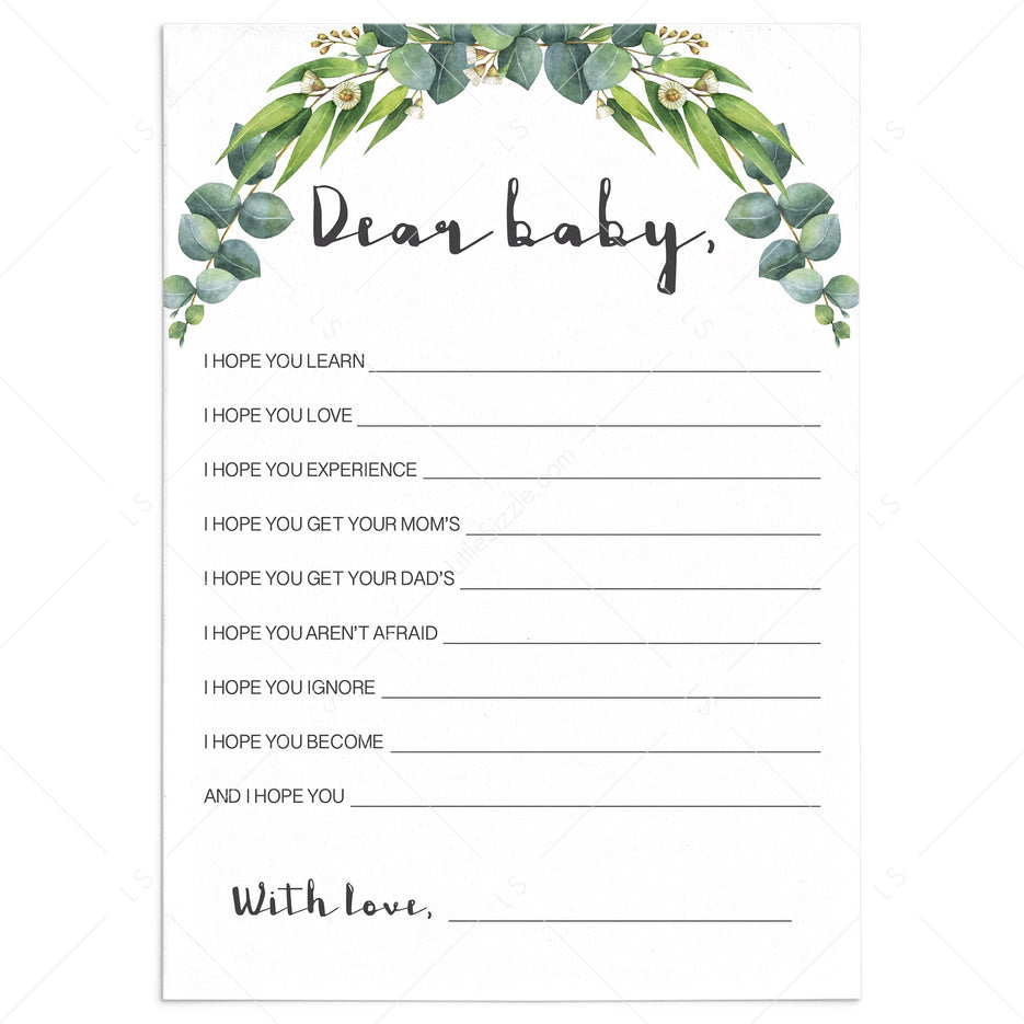 Printable Baby Wishes Cards | Instant Download Dear Baby Games ...