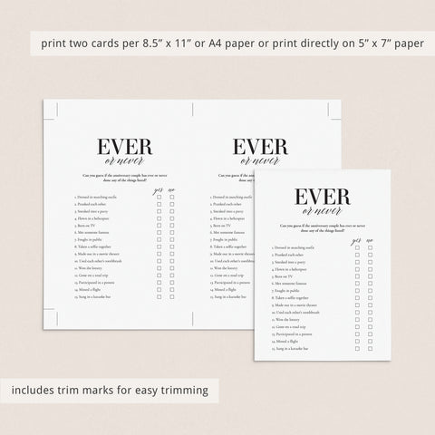 Wedding Anniversary Party Game Ever or Never Printable – LittleSizzle