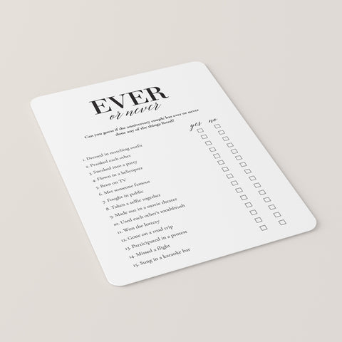 Wedding Anniversary Party Game Ever or Never Printable – LittleSizzle