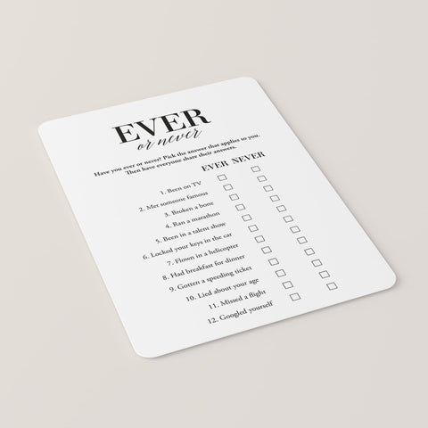 Ever or Never Icebreaker Game Conversation Starter Printable | Never ...