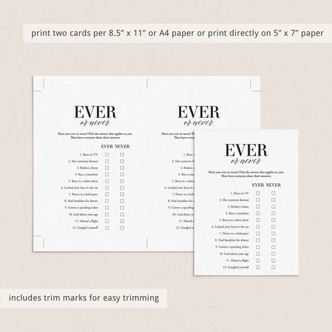 Ever or Never Icebreaker Game Conversation Starter Printable | Never ...