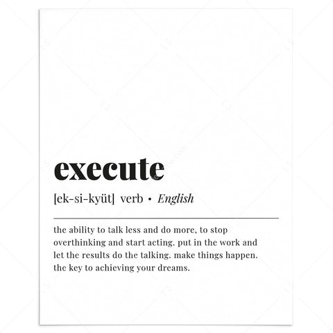 Execute Definition Print | Motivational Wall Art | Instant Download ...