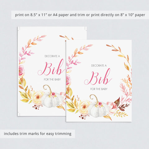 Fall baby shower decorations Decorate A Bib sign printable – LittleSizzle
