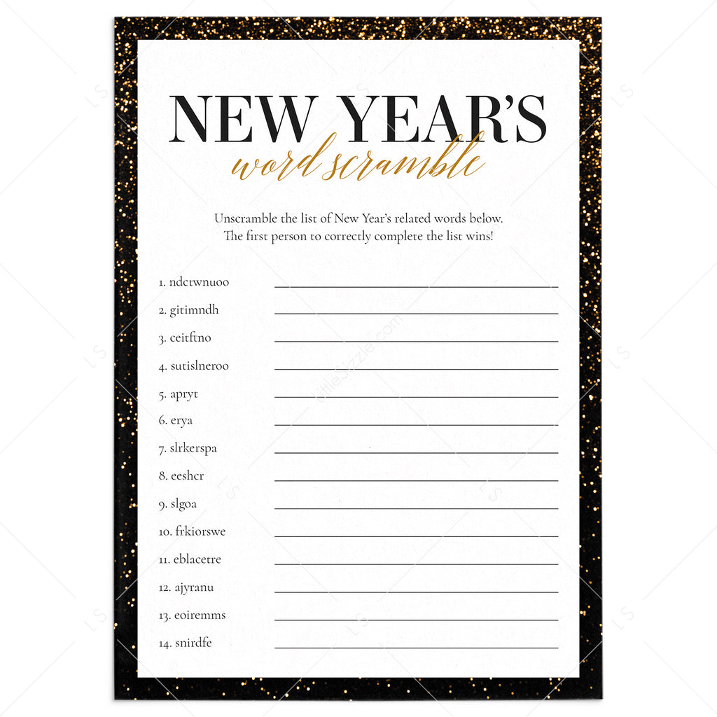 New Years Scrambled Words Game Printable | Answer Key Included ...