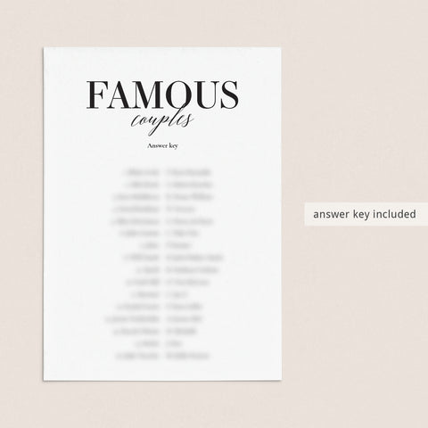 Famous Couples Game with Answer Key Printable | Match The Celebrity ...