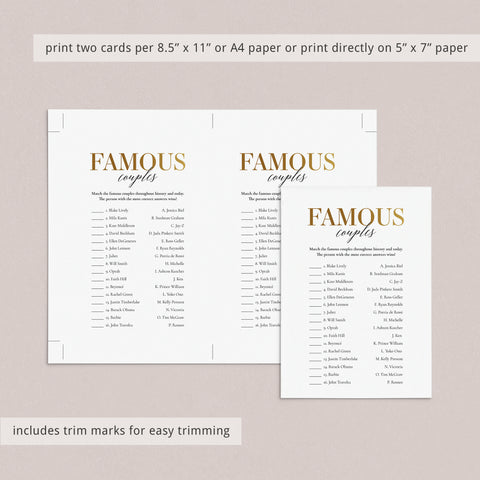 Gold Celebrity Couples Match Game with Answers Printable – LittleSizzle