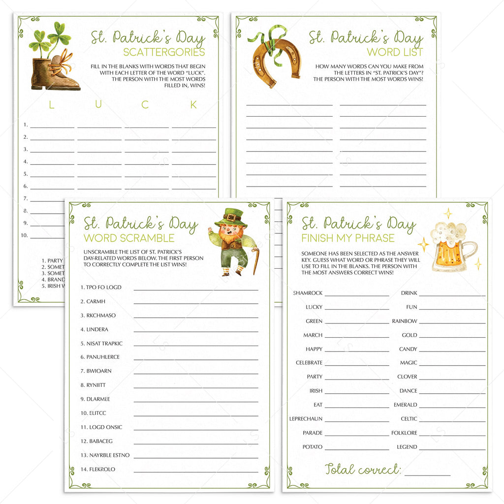 (Virtual) St Patrick's Day Games Pack For Kids & Adults | Instant ...