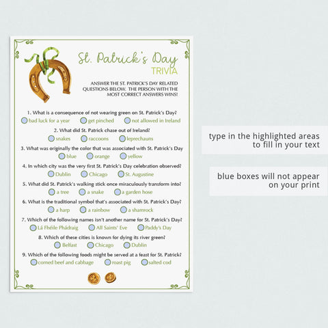 St Patricks Day Office Game | Virtual & Printable Files | Trivia Quiz ...