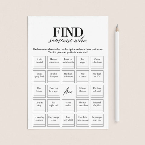 Icebreaker Bingo Find Someone Who Printable | Instant Download ...