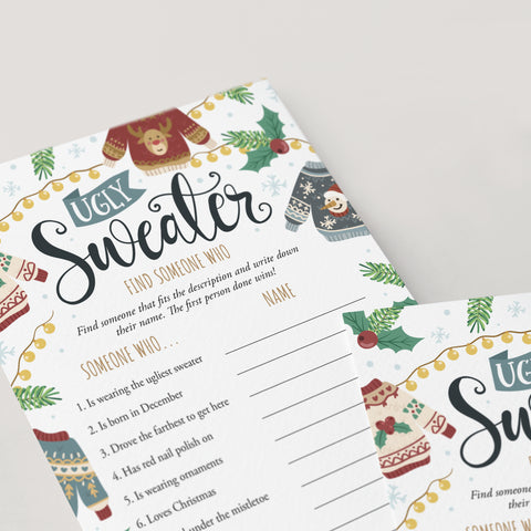 Ugly Sweater Party Mingling Icebreaker Game Printable | Find Someone ...