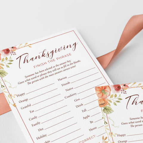 Friendsgiving Group Game Finish The Phrase Printable | Thanksgiving ...