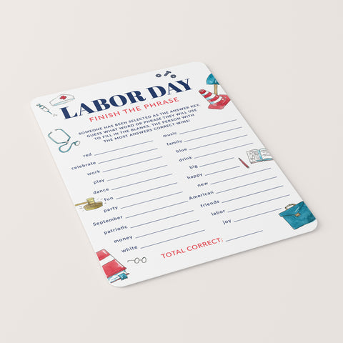 Labor Day Group Activity Finish The Phrase Printable | Instant Download ...