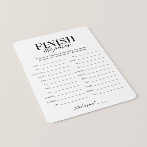 Anniversary Party Game for Group Finish The Phrase Printable ...