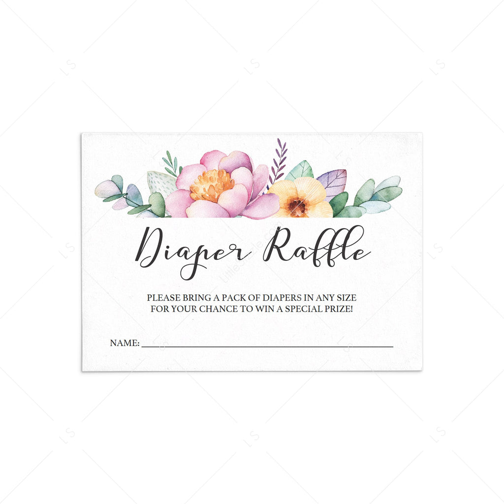Diaper raffle ticket for floral baby shower | Printable template ...