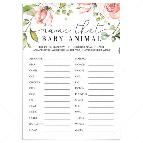Guess The Baby Animal baby shower game Floral Theme | Instant download ...