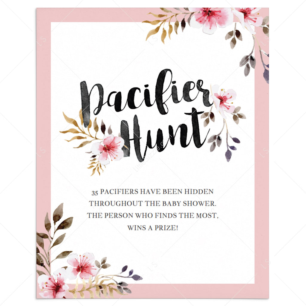 Pacifier Hunt sign with Blush Flowers editable PDF template | Instant ...