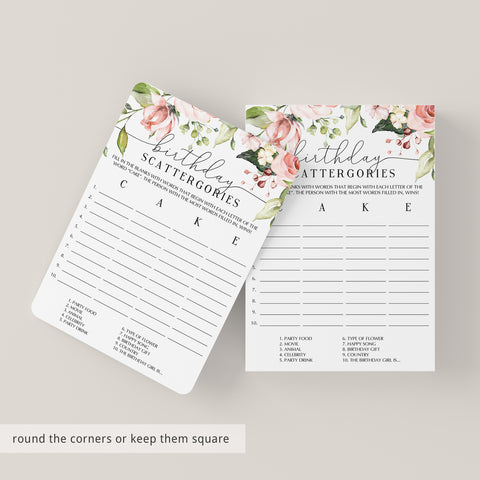8 Blush Floral Birthday Party Games For Her Printable | Instant ...