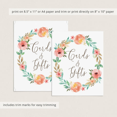 Printable Gift Table sign with Watercolor Flowers | Instant download ...