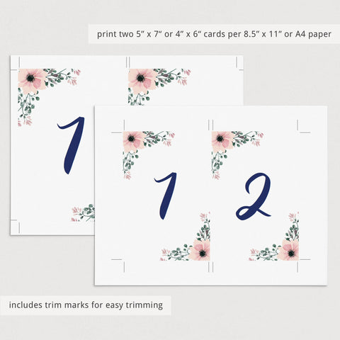 Floral Table Numbers Templates instant download – LittleSizzle