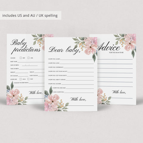 Watercolor floral shower games blush pink printables – LittleSizzle