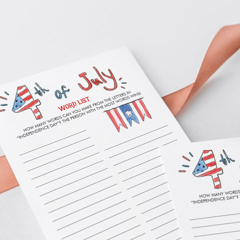 Independence Day Classroom Game Printable | Word List – LittleSizzle