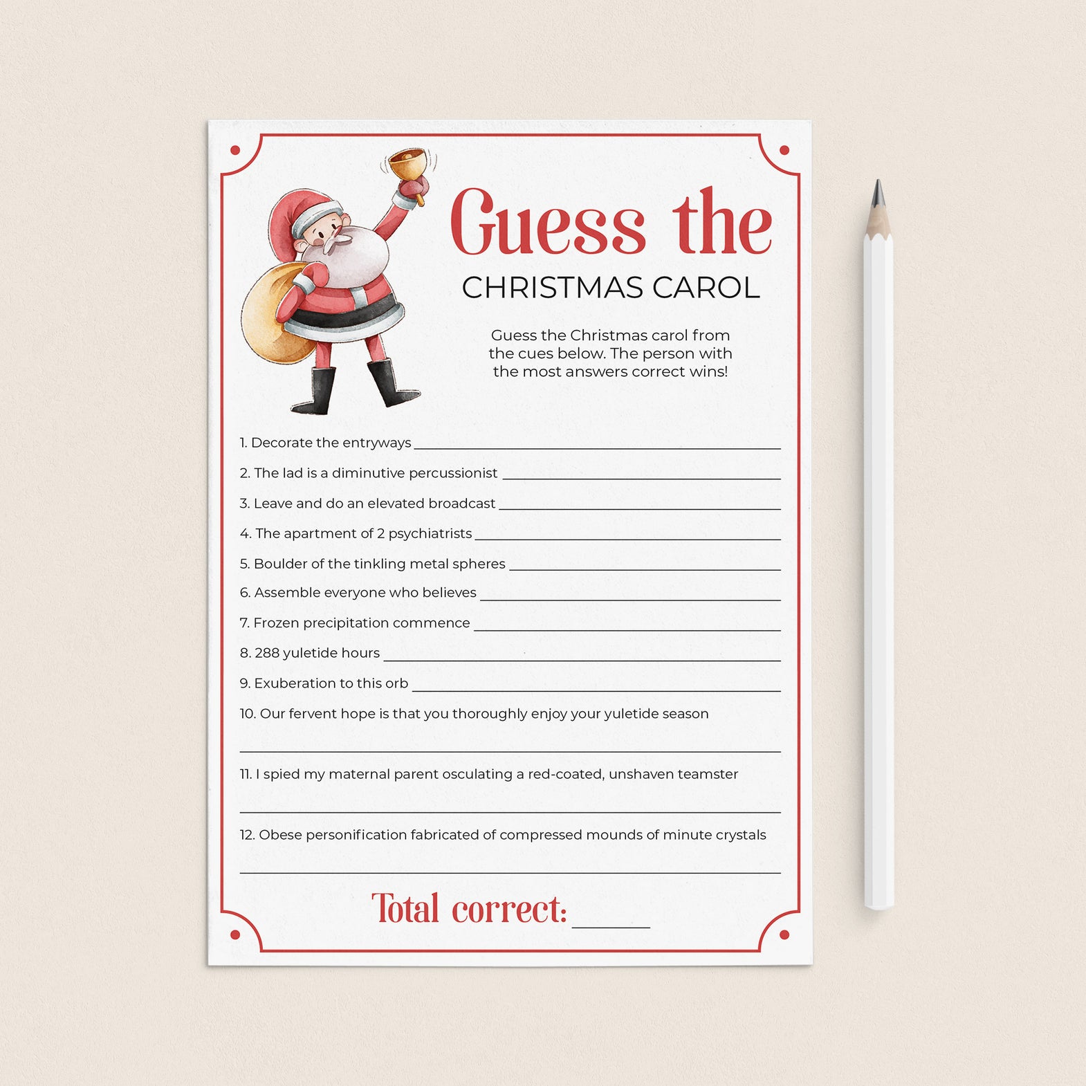 Guess The Christmas Carol Games Printable | Instant Download – LittleSizzle