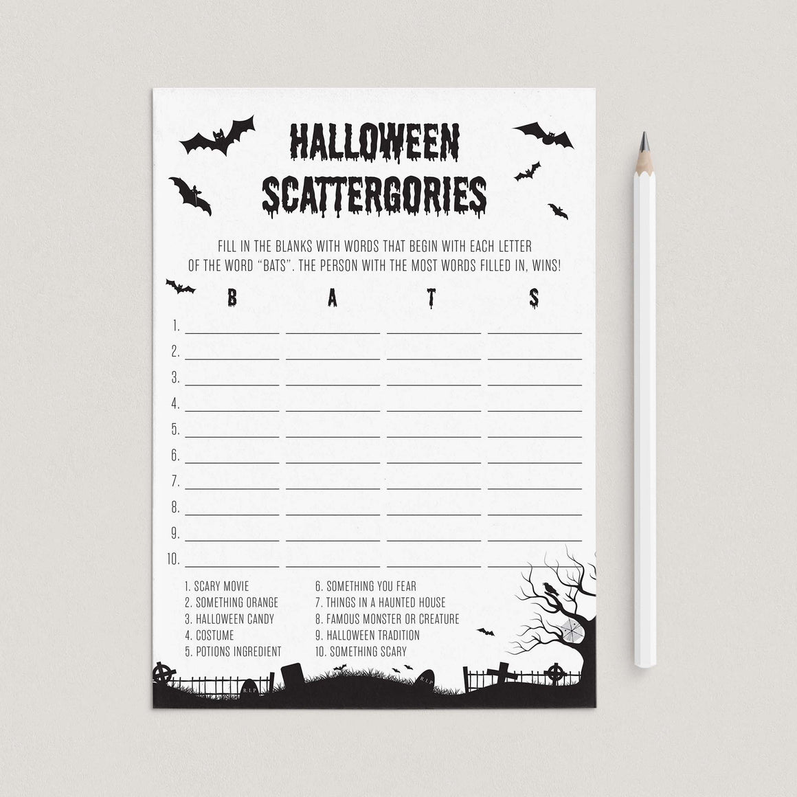 Halloween Scattergories Printables | Instant Download – LittleSizzle