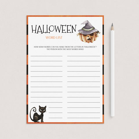 Halloween Words List Game Printable | Fun Halloween Game for Kids ...