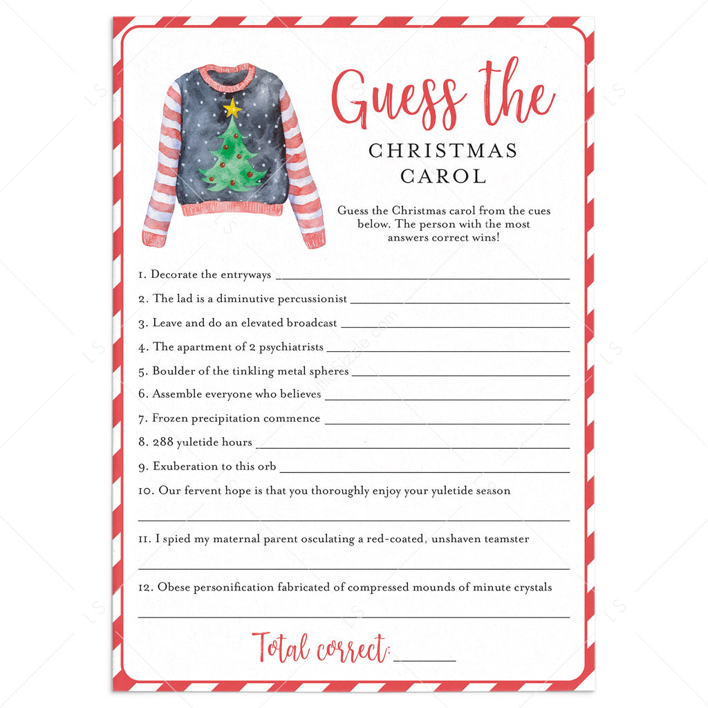 Ugly Sweater Christmas Trivia Game Printable | Answer Key Included ...
